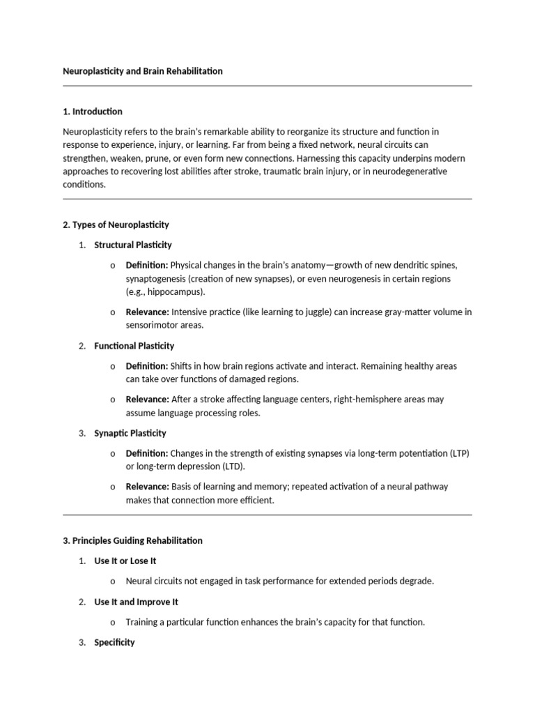 Neuroplasticity and Brain Rehabilitation | PDF | Neuroplasticity | Physiology