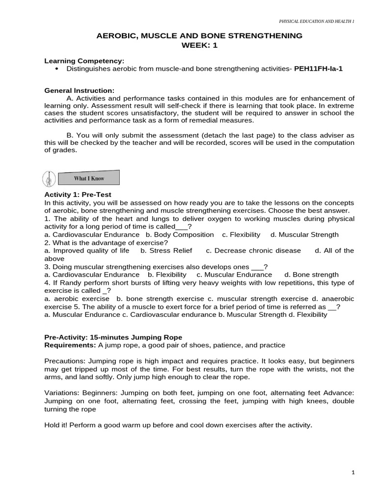 Pe and Health 1 Module Week 1 16 | PDF | Aerobic Exercise | Skeletal Muscle