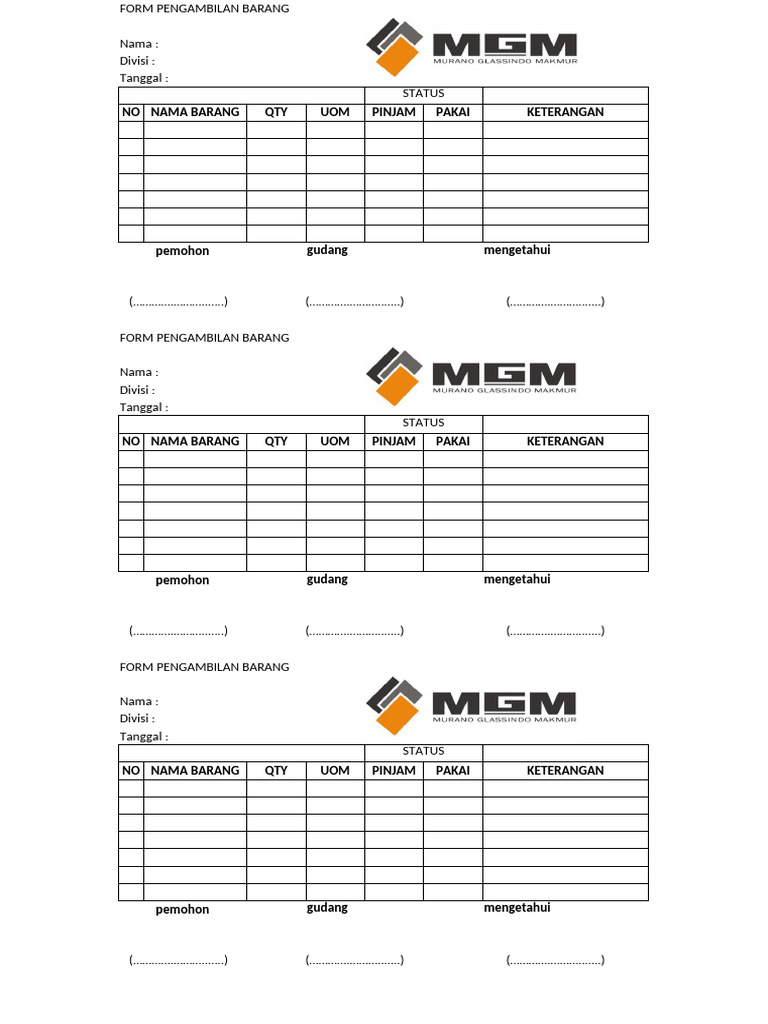 8.form Pengambilan Barang | PDF