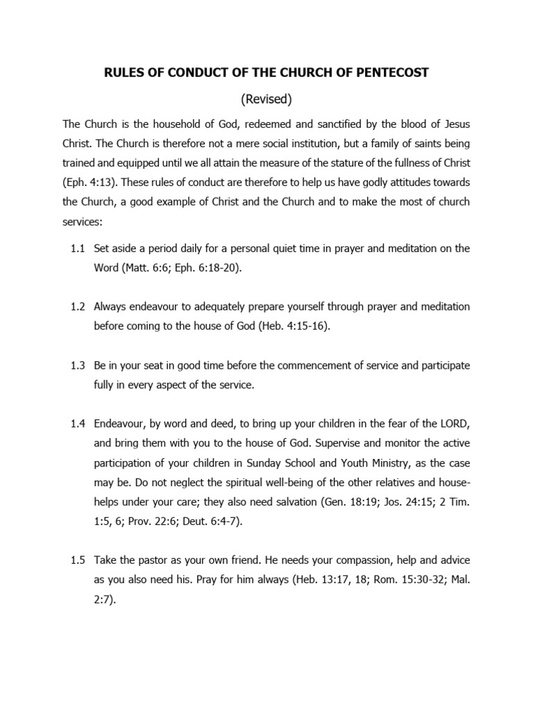 Church of Pentecost Conduct Guidelines | PDF | Pentecostalism ...
