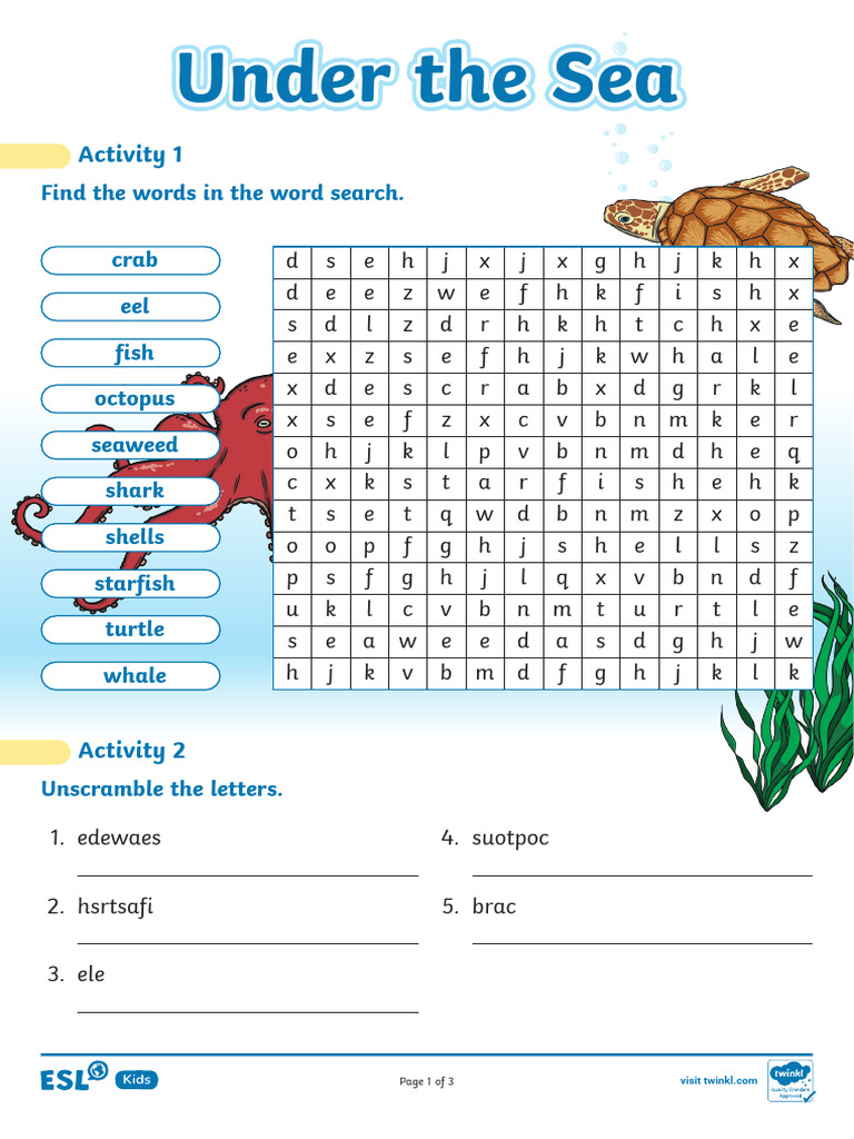 ESL Under The Sea Worksheet | PDF