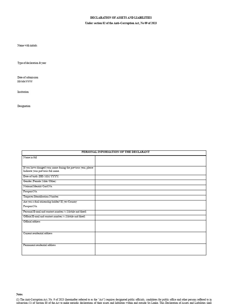 Assets & Liabilities Form | PDF | Income | Securities (Finance)