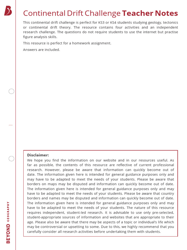 Continental Drift Challenge Teacher Notes | PDF