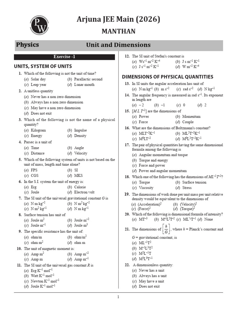 Unit and Dimensions: Practice Sheet | PDF | Force | Velocity
