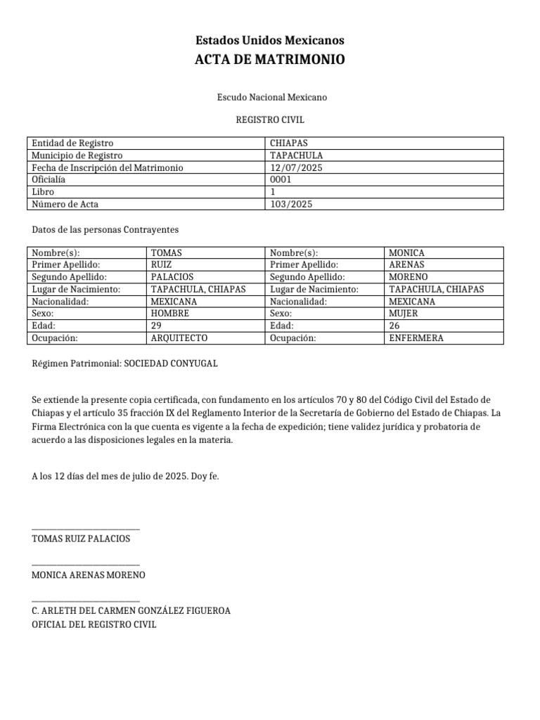 Acta Matrimonio Marco Escudo | PDF