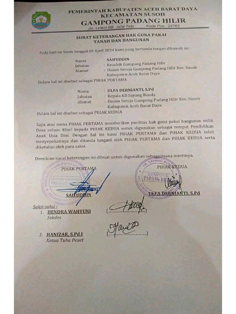 Surat Pinjam Pakai Gedung Dan Tanah | PDF