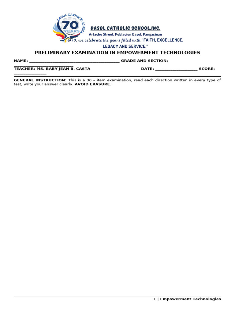 Tqs With Tos For Prelim | PDF