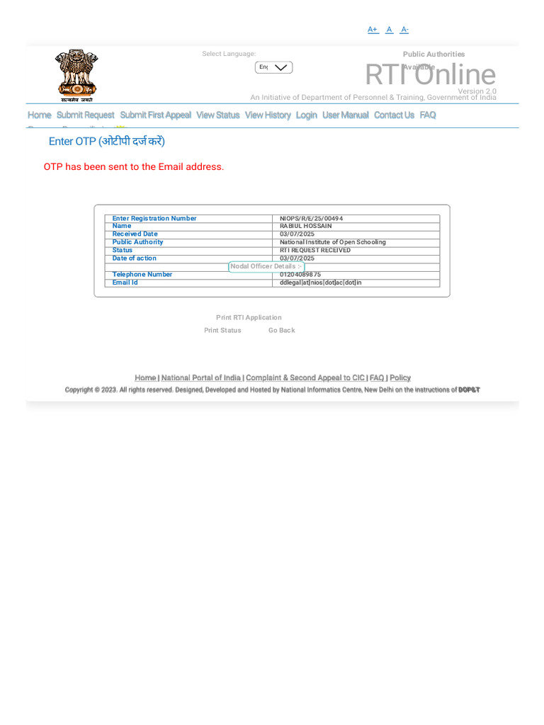 RTI Online - Online RTI Information System | PDF