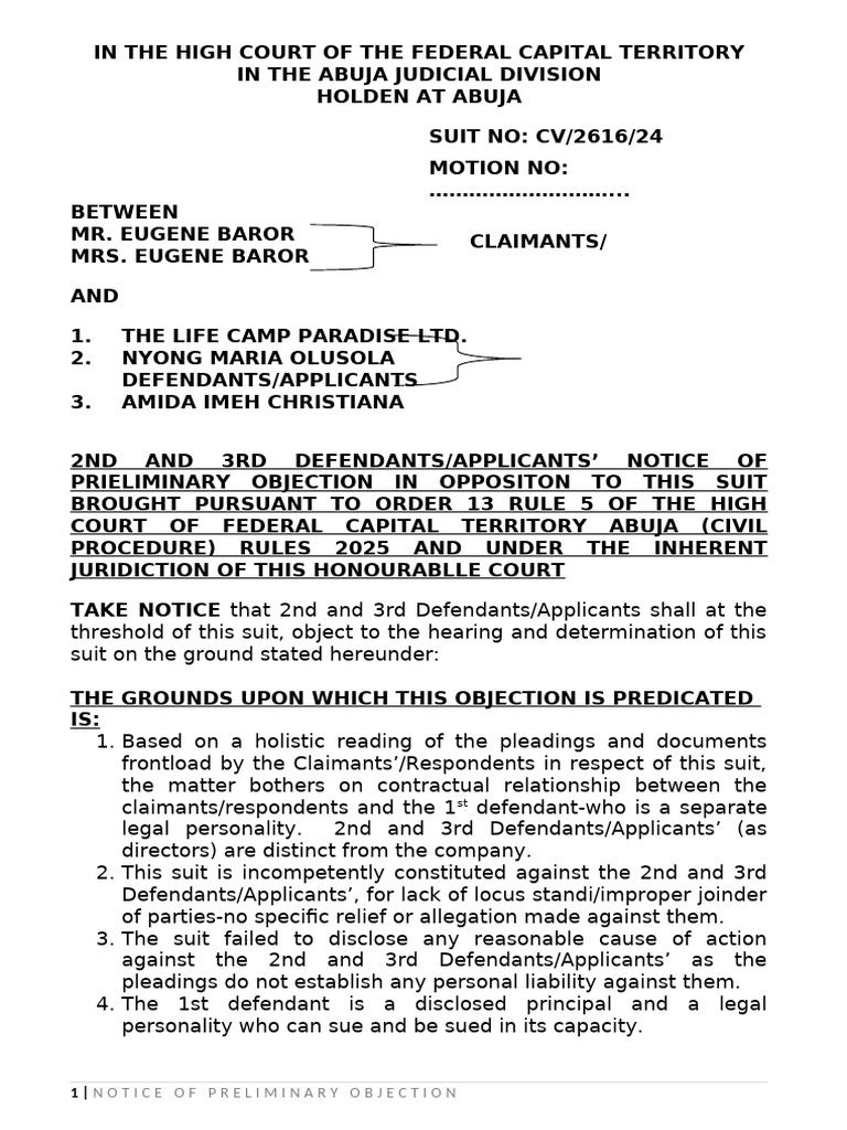 Notice of Preliminary Objection - The Paradise | PDF | Lawsuit | Cause Of Action