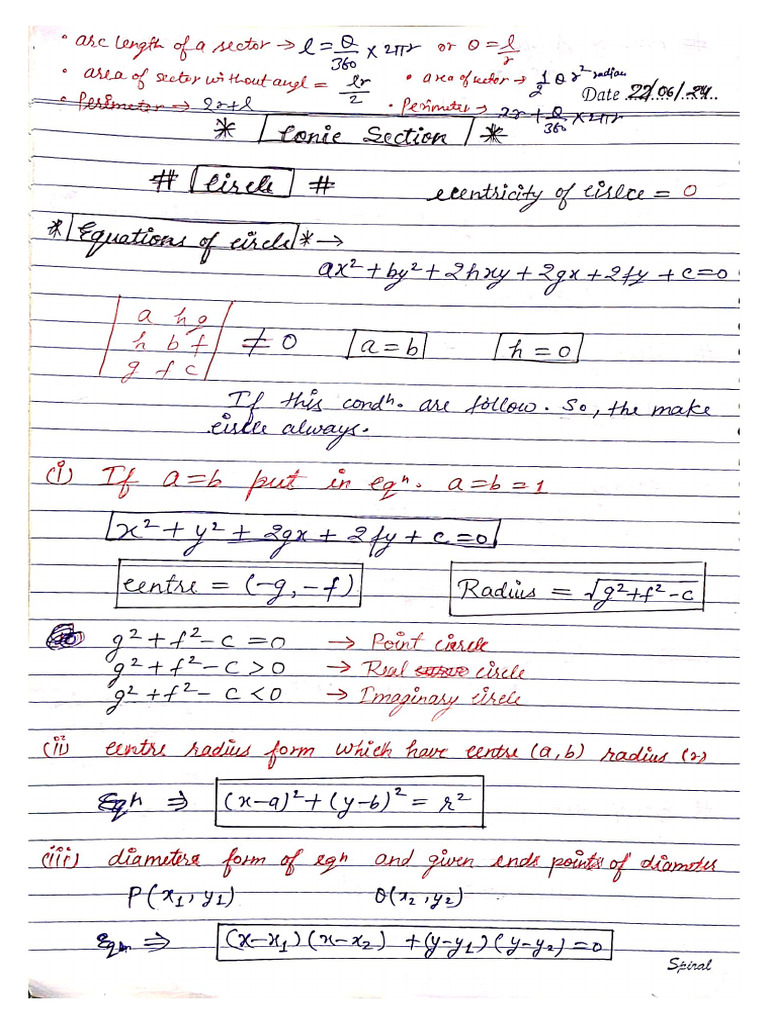 Conic Section Notes | PDF