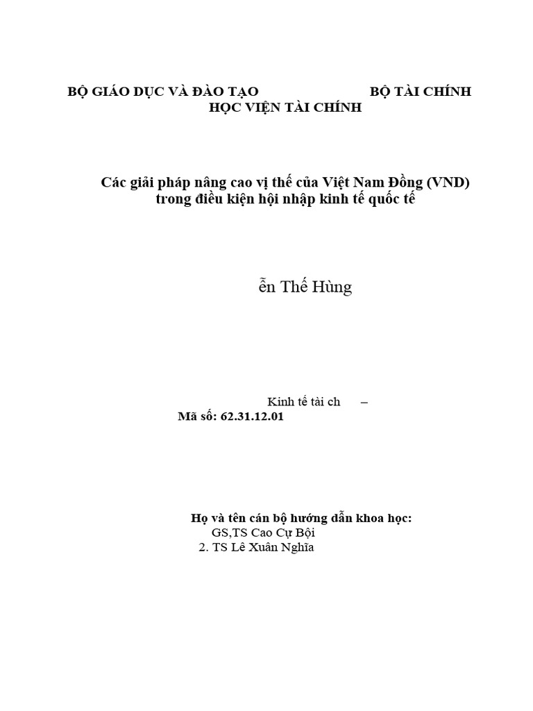 Luận Văn Các Giải Pháp Nâng Cao Vị Thế Của Việt Nam Đồng Vnd Trong Điều Kiện Hội Nhập Kinh Tế ...