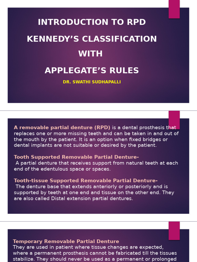 Kennedy's Classification With Applegate's Rules | PDF | Dentures ...