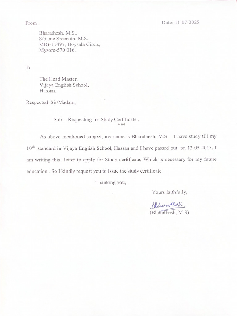 Study Certificate Request Letter | PDF
