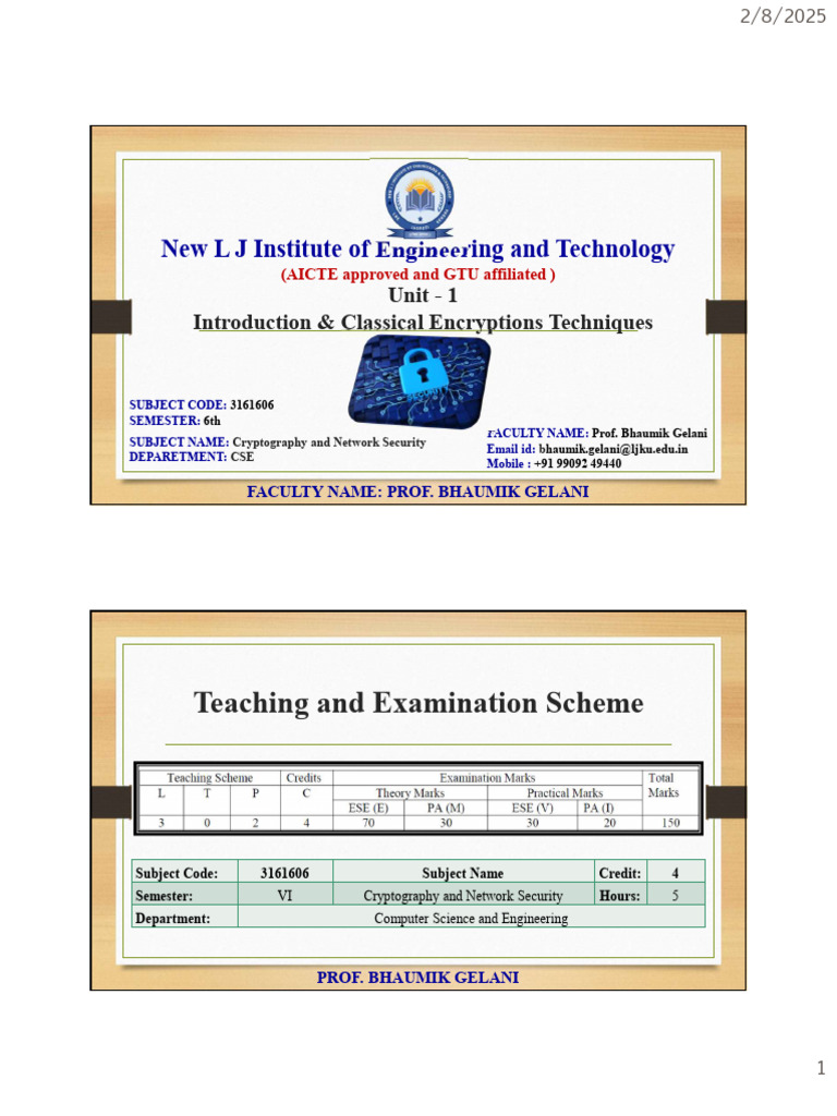 Unit - 1 Introduction & Classical Encryption Techniques | PDF | Cryptography | Cryptanalysis