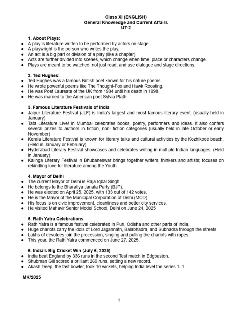 Ut - 2 Class Xi (English) GK | PDF