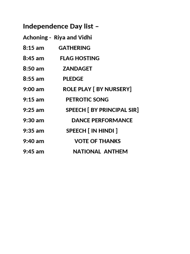 Independence Day Programme Schedule | PDF