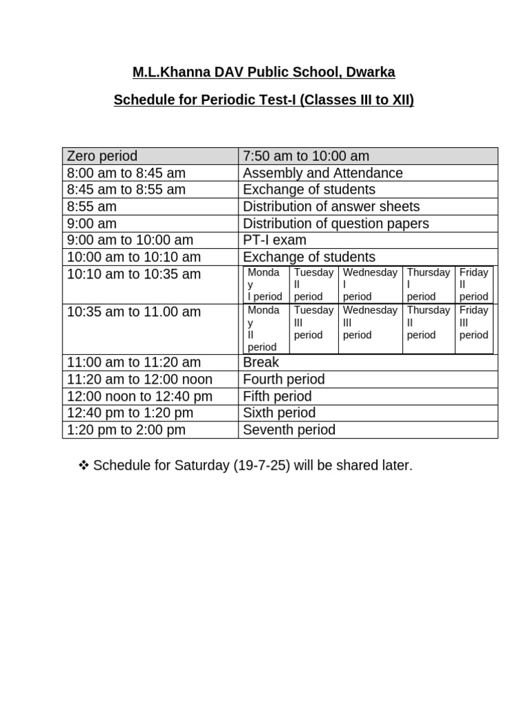 Half-Yearly Exam Schedule 2025 | PDF