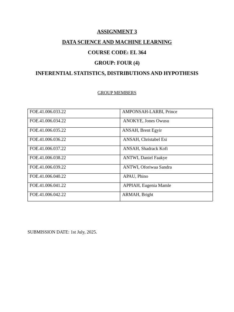 Assignment 3 DSML Grp4 PDF | PDF | Sampling (Statistics) | Principal ...