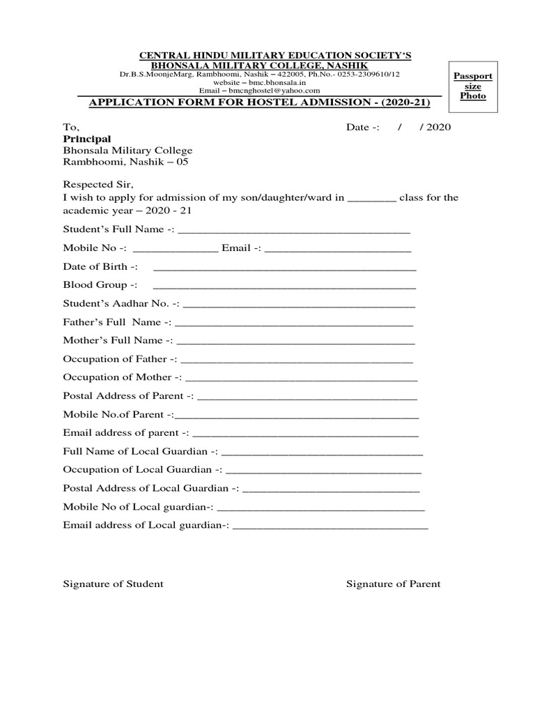 2 11 34 20 Hostel-Admission-Form 1 | PDF