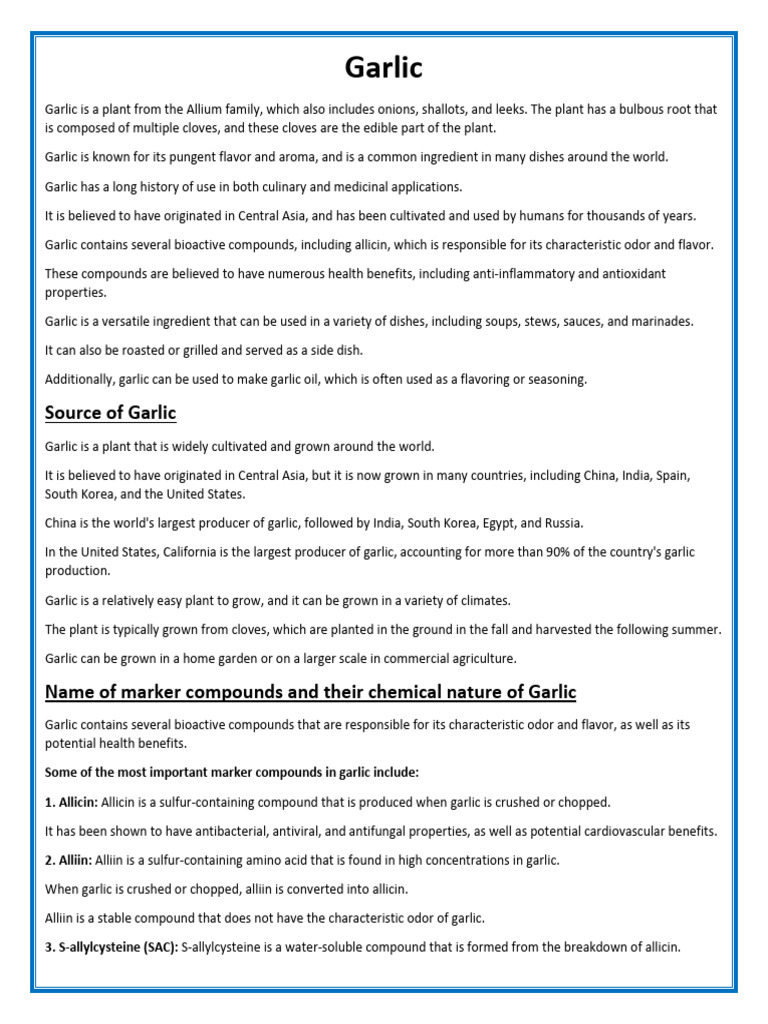 Health Benefits and Uses of Garlic | PDF | Garlic | Medical Specialties