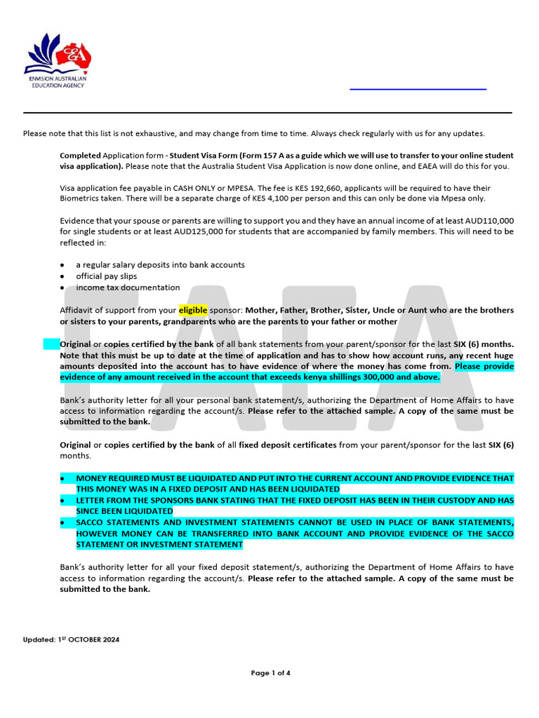 Australian Student Visa Requirment List | PDF | Banks | Birth Certificate