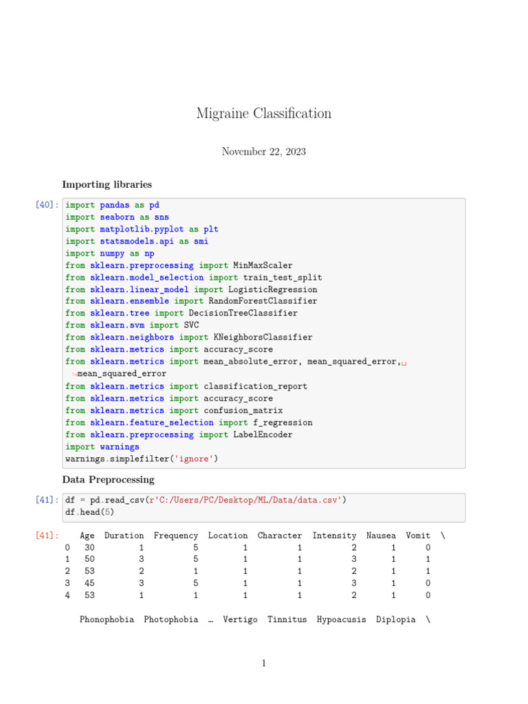 Migraine Classification 1700730646 | PDF | Migraine | Accuracy And Precision