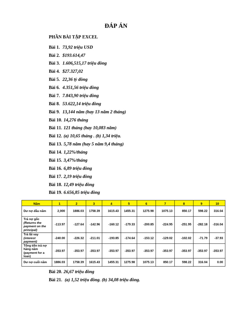 Dap An Bai Tap Excel - Project 1 | PDF