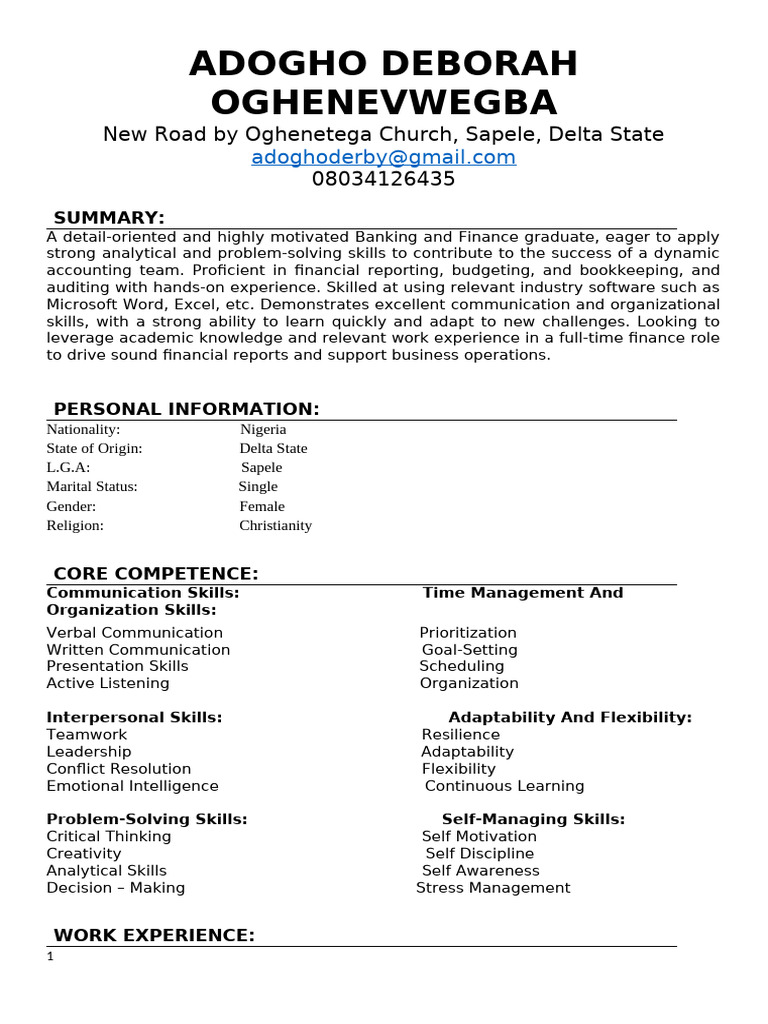Deborah CV | PDF | Skill | Communication