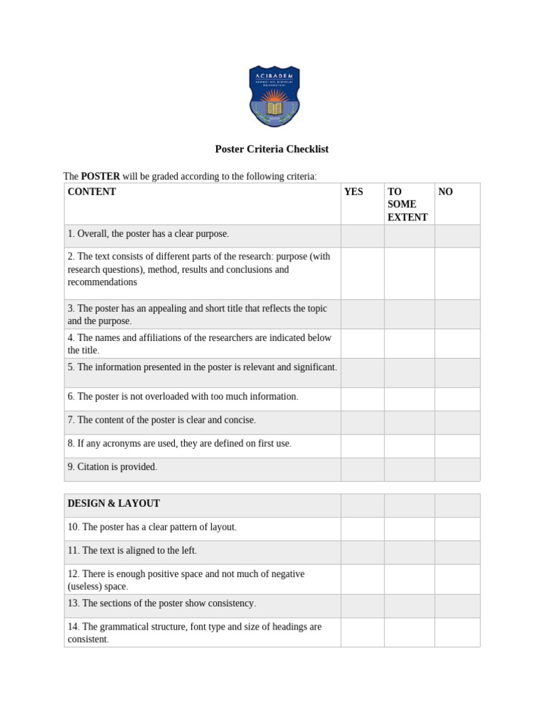 2 D Poster Criteria Checklist | PDF
