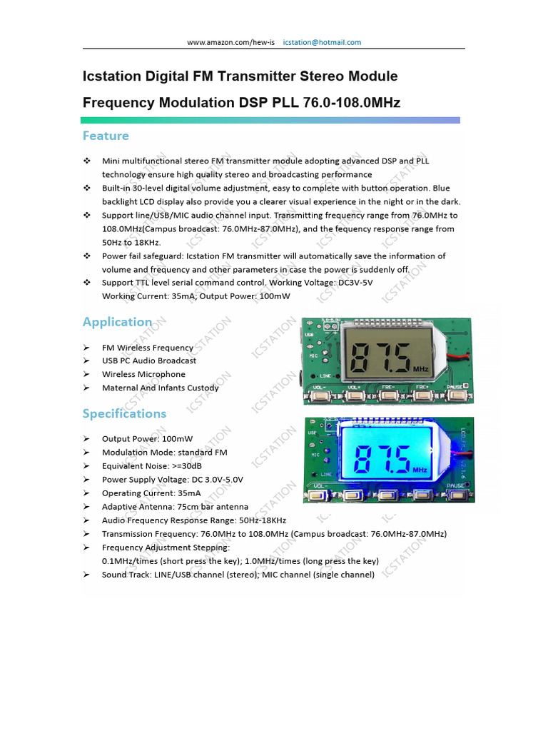 Icstation Digital FM Transmitter Module | PDF | Frequency Modulation | Usb