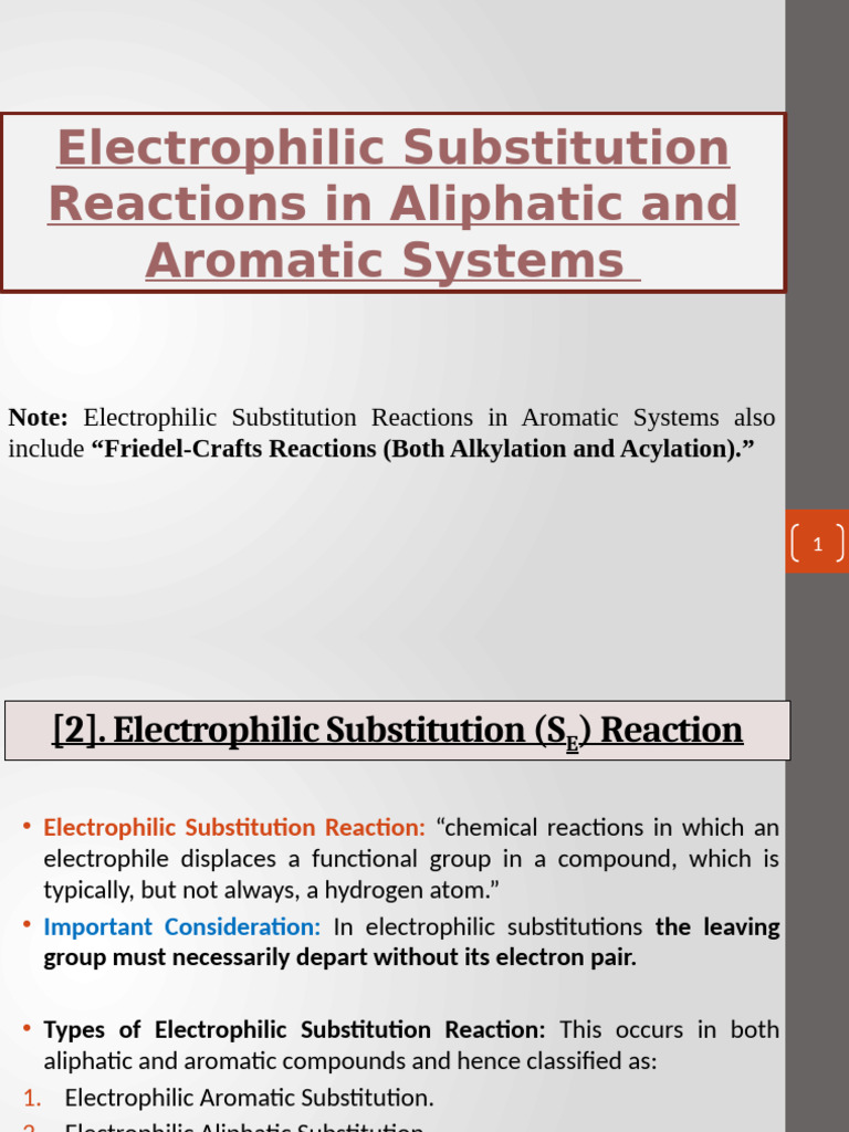 Electrophilic Substitution Reactions Overview | PDF | Chemical ...