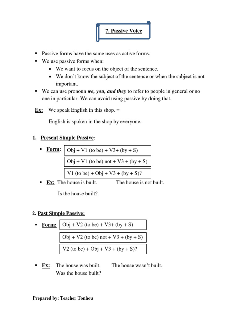 Complete Passive Voice Lesson and Exercises | PDF | Subject (Grammar ...