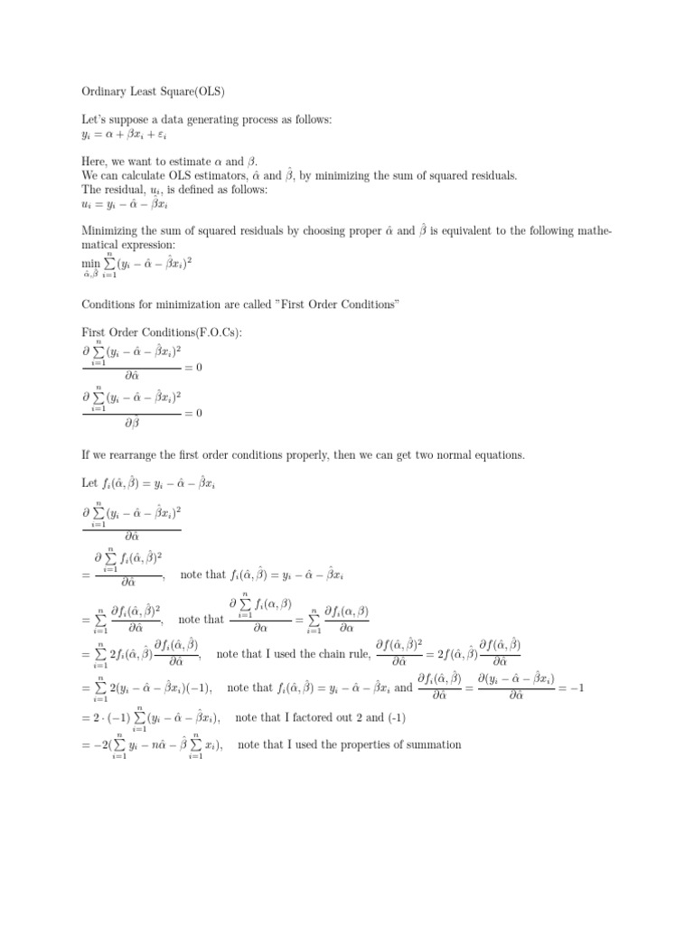 Deriving OLS Estimators and Equations | PDF | Ordinary Least Squares ...