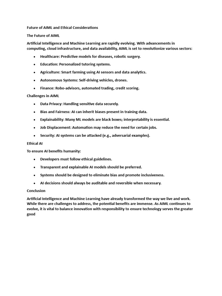 Future of AIML and Ethical Considerations | PDF