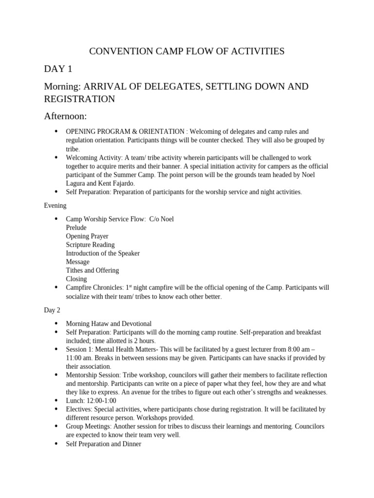 Convention Camp Flow of Activities | PDF