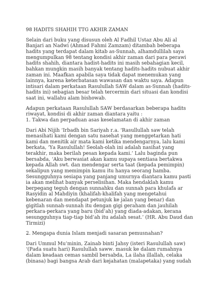 98 Hadits Shahih tentang Akhir Zaman | PDF