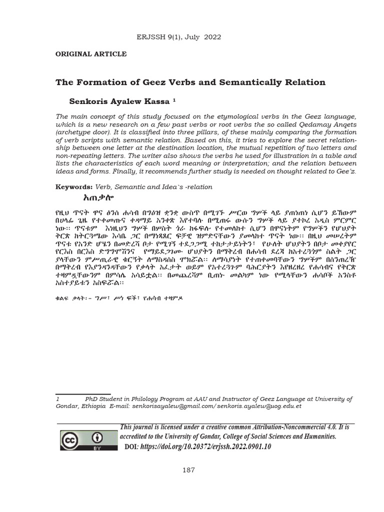 The Formation of Geez Verbs and Semantically Relation | PDF