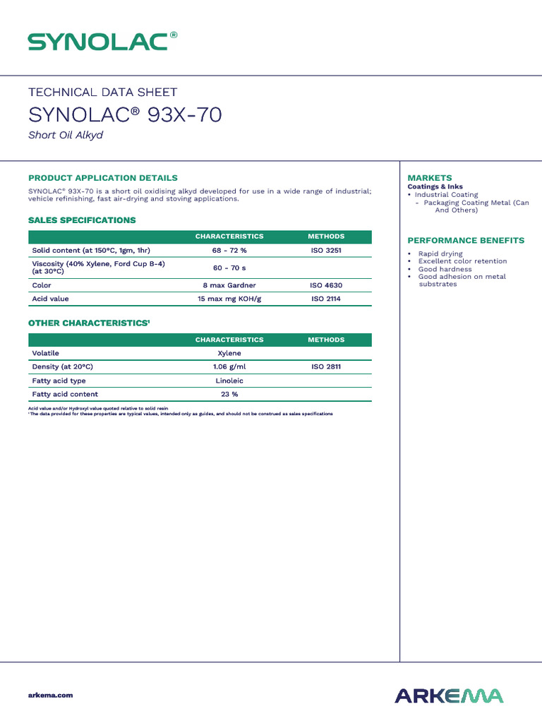 TDS - SYNOLAC® 93X-70 - MDM-18356-00-WW - en - WW | PDF | Chemistry ...