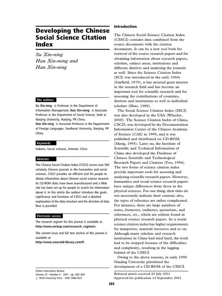 Understanding Chinese Citation Indexes | PDF | Data | Information Science