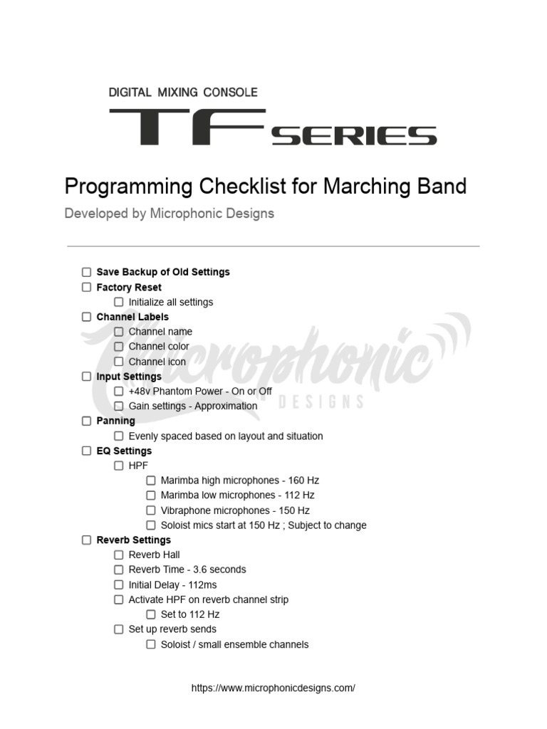 Marching Band Programming Checklist | PDF