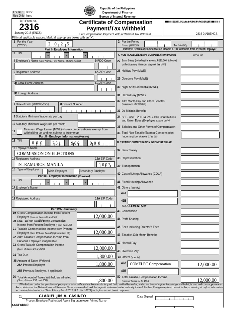 Tagum City Bir Form 2316 2307 3 7 20 20221 | PDF | Cost Of Living | Salary