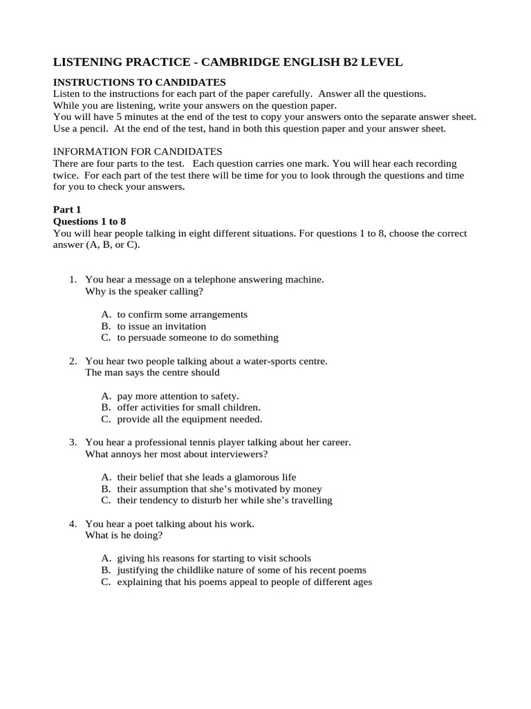 B2 Listening Practice Test Guide | PDF