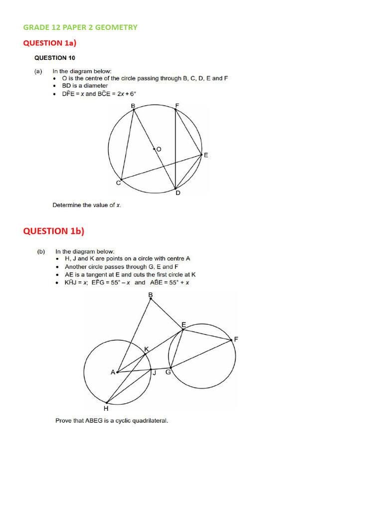 Grade 12 Geometry Exam Questions | PDF