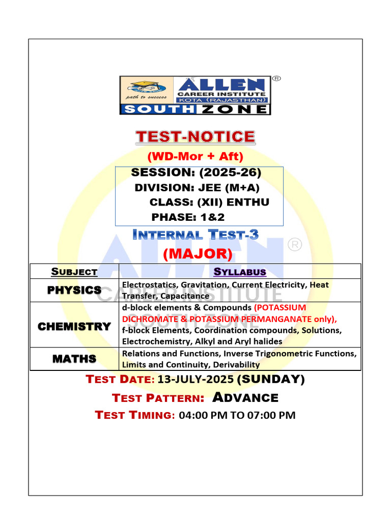 Jee Advanced Pattern Syllabus Allen | PDF | Coordination Complex ...