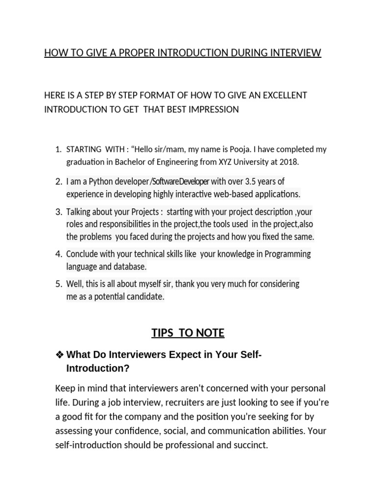 How To Give A Proper Introduction During Interview - Pathfinder | PDF ...
