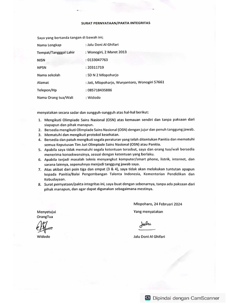 Pakta Integritas Doni | PDF