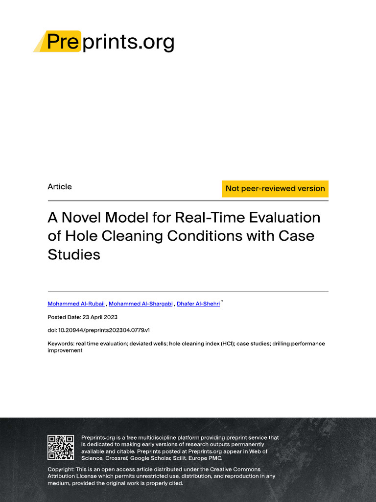 A Novel Model For Real-Time Evaluation of Hole Cleaning Conditions With ...