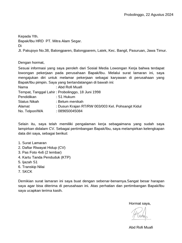 Surat Lamaran 1 | PDF