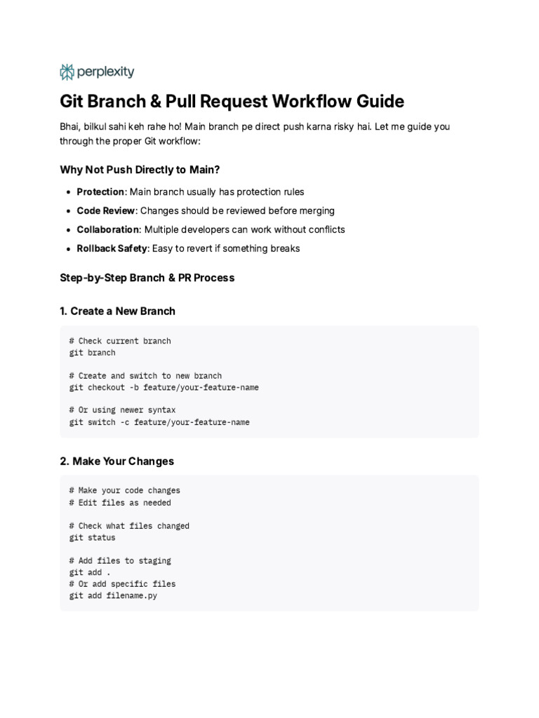 Git Branch & Pull Request Workflow Guide | PDF | Software | Computing
