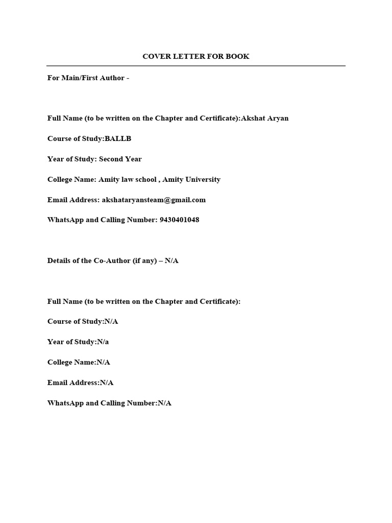 Cover Letter For Book-1 | PDF